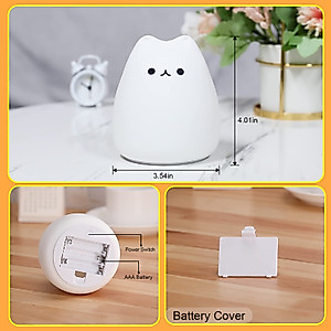 Tremdwoto Cat Night Light for Kids, Battery Powered Silicone Cute Cat Nursery Night Lights, Portable Night Light