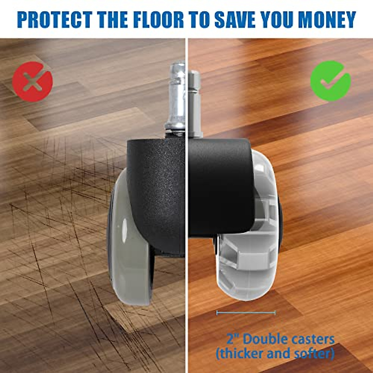 Office Chair Wheels Replacement-2 Inch Heavy Duty Caster Wheels,Quick & Quiet Rolling Chair Casters (Set of 5),Desk Chair Wheels Universal Fit,Safe for All Floor or Carpet