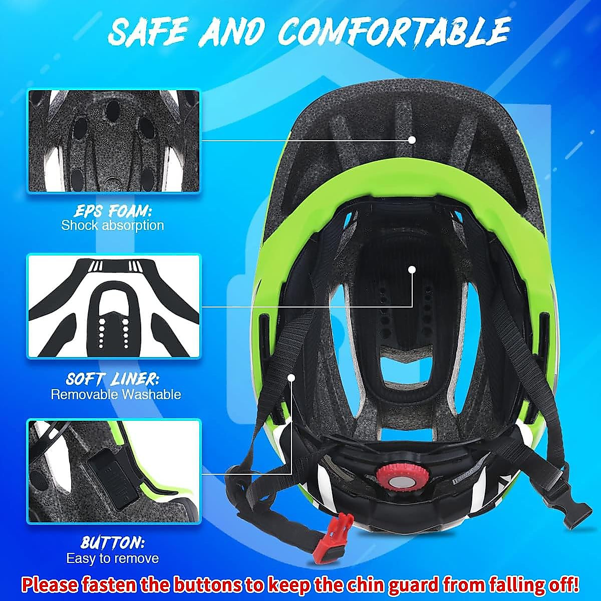 Lixada Kids Bike Helmet Adjustable Detachable Full Face Helmet for Cycling Helmet for Children Bicycle, Skateboard, Scooter, Protective Gear (20.5-22 Inches)