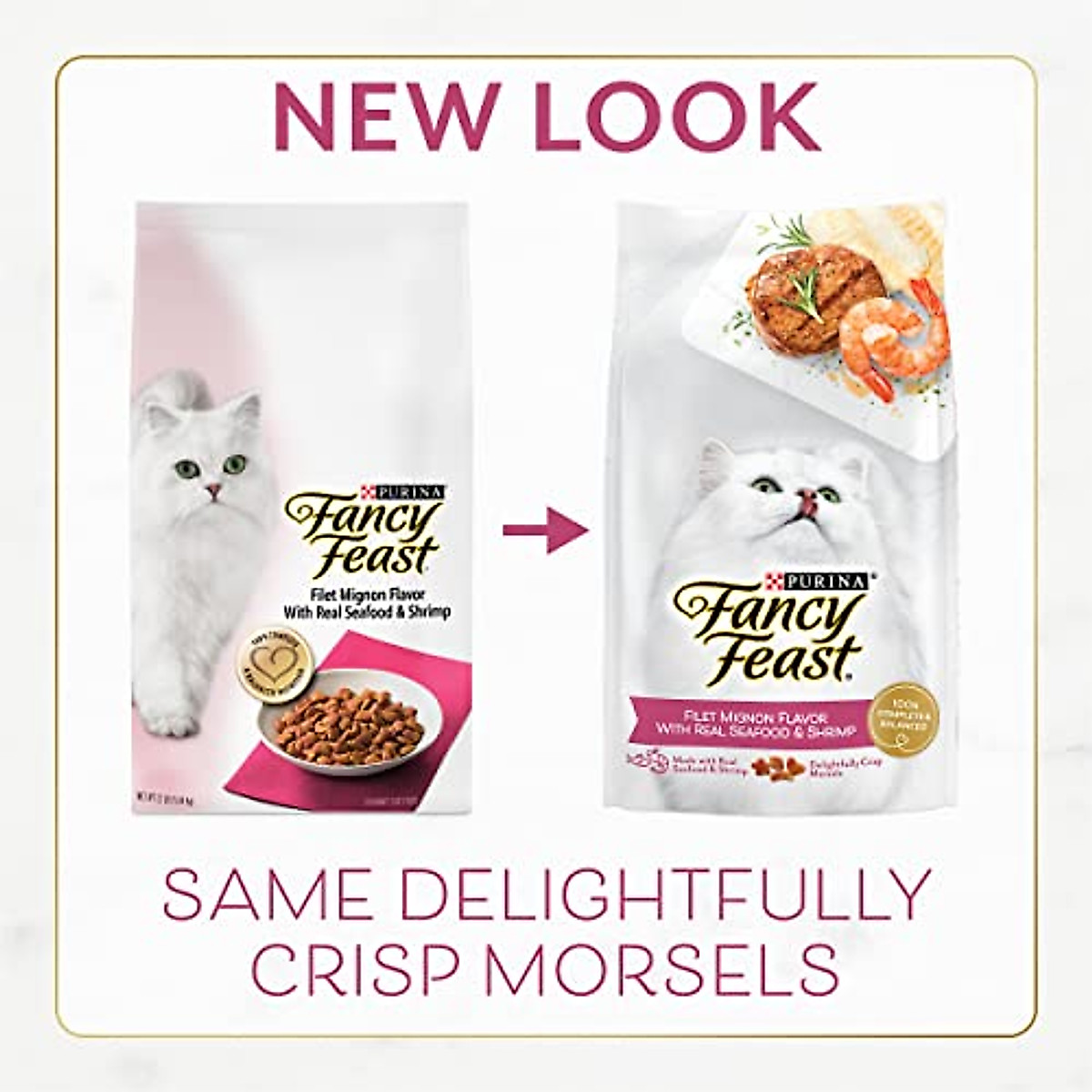 Purina Fancy Feast Dry Cat Food Filet Mignon Flavor with Seafood and Shrimp - (Pack of 4) 16 oz. Bags