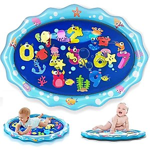 heytech Tummy Time Baby Water Mat, Infant Toy Inflatable Play Mat Activity Center for 3 6 9 Months Newborn Boy Girl 33.5"X24"