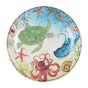 UPware 12-Piece Melamine Dinnerware Set, Includes Dinner Plates, Salad Plates, Bowls, Service for 4. (Sea Turtle)