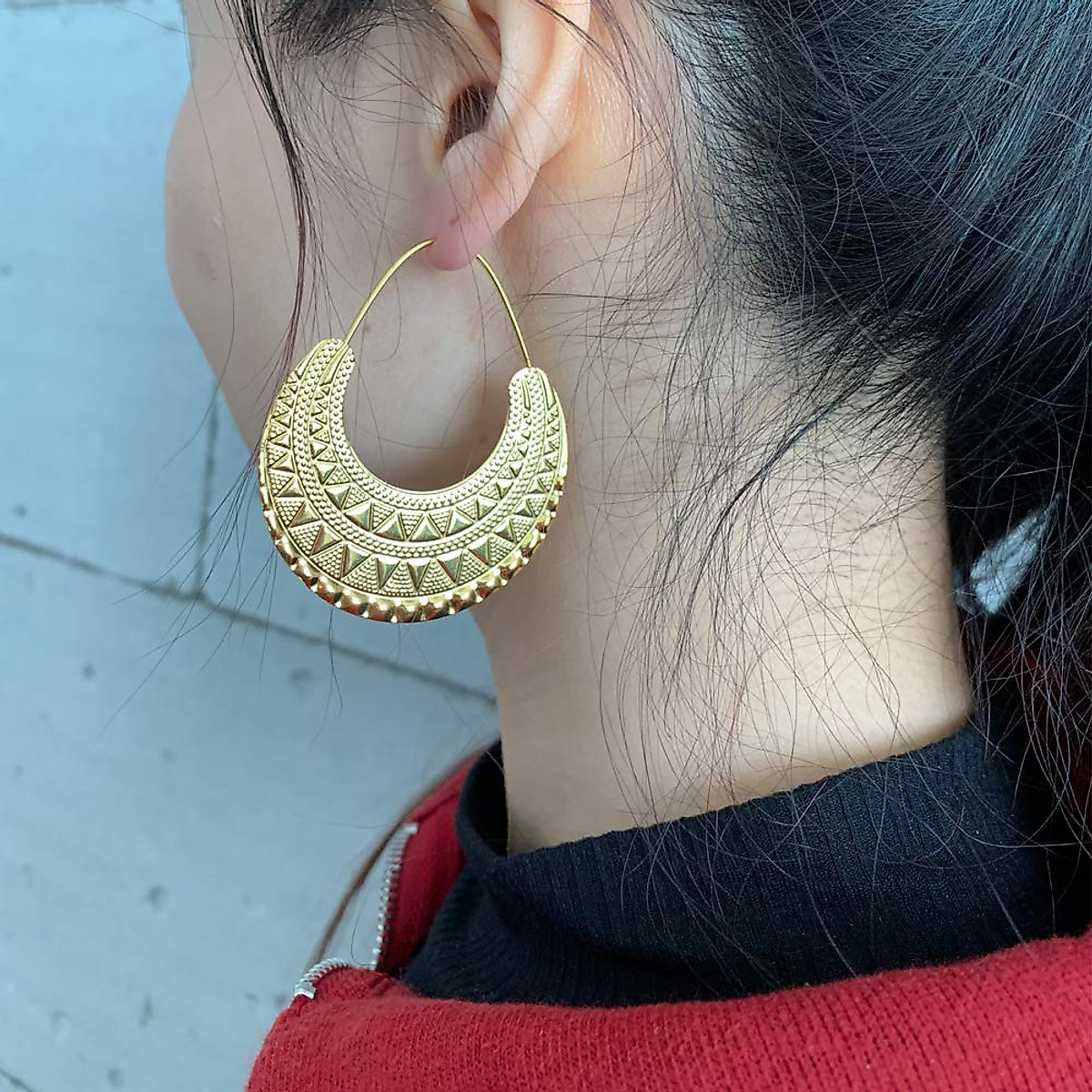 18K Gold Plated Big Hoop Earrings for Ethiopian Eritrean African Women Party Jewelry (Gold)