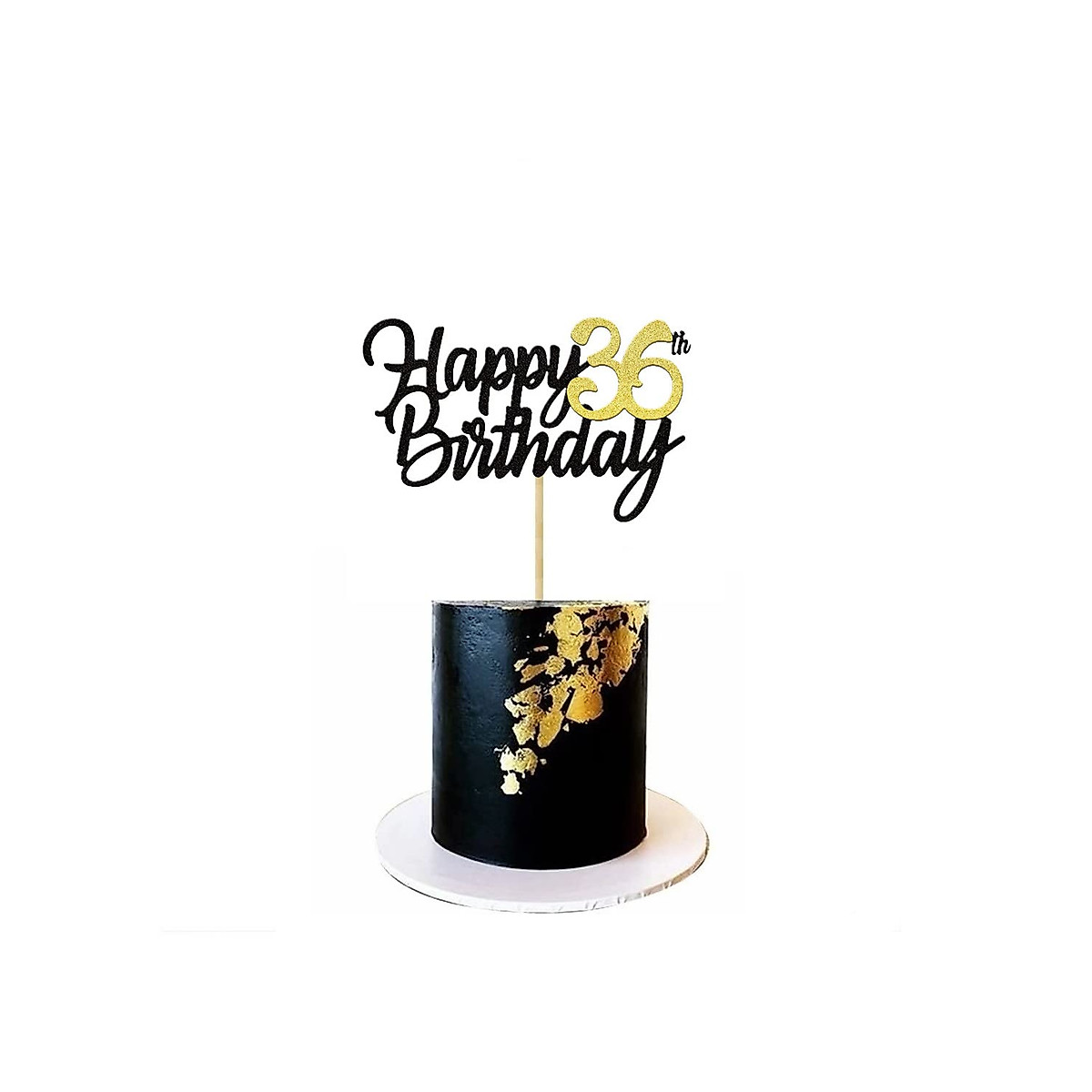 Happy 36th Birthday Cake Toppers Glitter 36th Anniversary Cake Topper 36 Years Loved Bday Decorations 36 Gold Birthday Cake Decorations Thirty-six Party Supplies for Women Men(Black Gold)