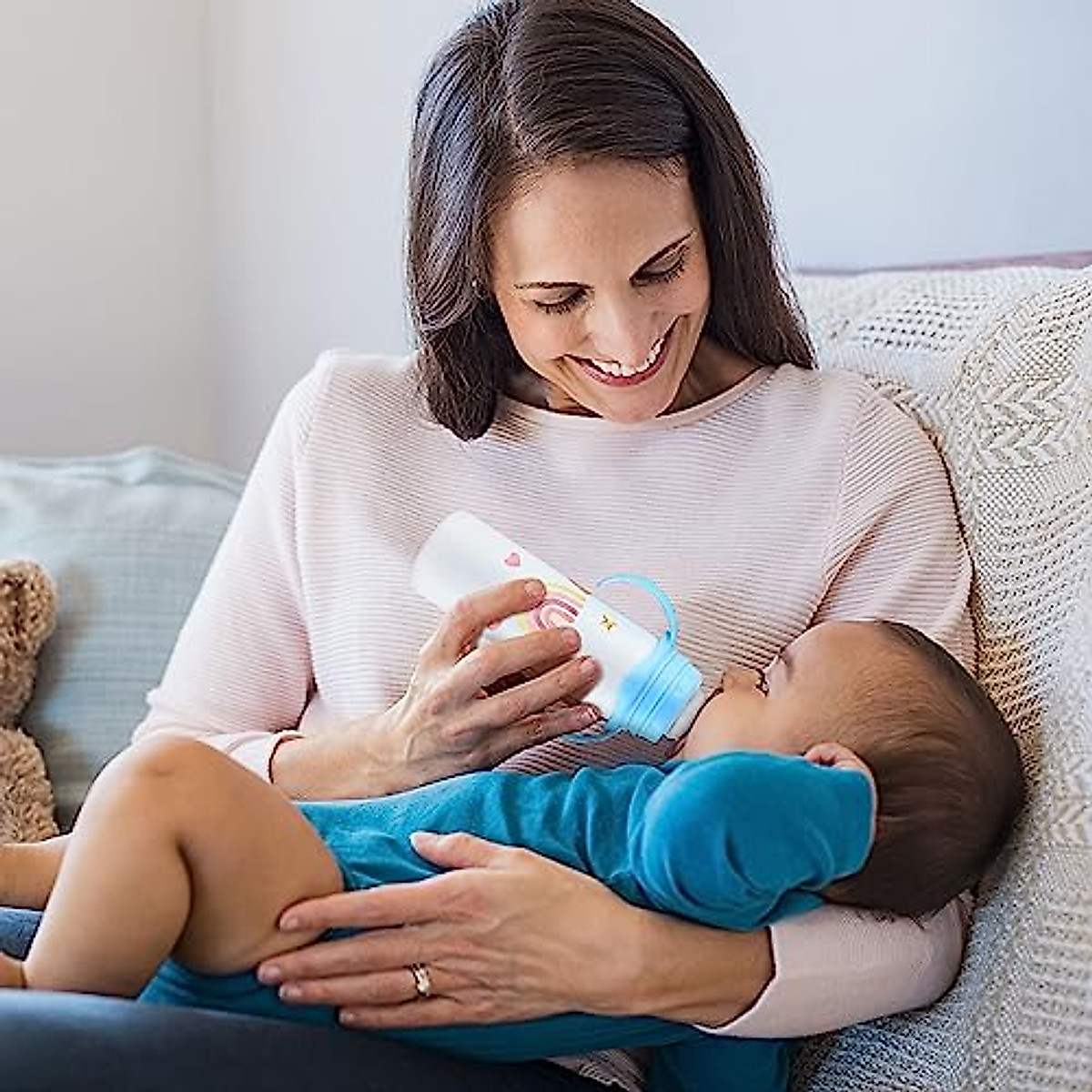 TrelaCo 4 Pcs 8 oz/ 240 ml Baby Bottle Stainless Steel with Pink and Blue Handle Sublimation Blank Kids Stainless Steel Tumblers Anti Drop Baby Bottle Stainless Steel Toddler Water Insulated Cups