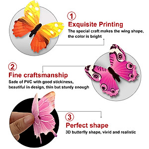 96 Pieces Glow in The Dark Luminous 3D Butterfly Wall Decals Decor Removable Butterfly Stickers DIY Art Crafts Decor for Kids Bedroom Home Garden Decorations Christmas (Pink, Purple, Mixed)