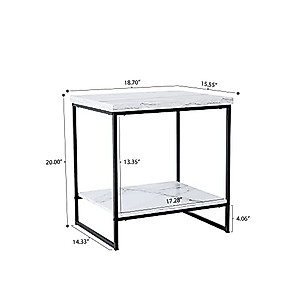 Tilly Lin Faux Marble Side Table, White Marble Small Coffee Table with Storage, 2-Tier End Table for Living Room, Nightstand for Bedroom (White, Black)