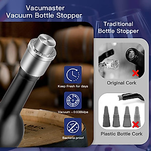 Vacuum Wine Bottle Stoppers, 2 pack, Vacuum Wine Saver, Vacuum Pump Corks, Freshness Keeper, Leak proof, Stainless Steel, Reusable, Best Gift Accessories, Vacumaster