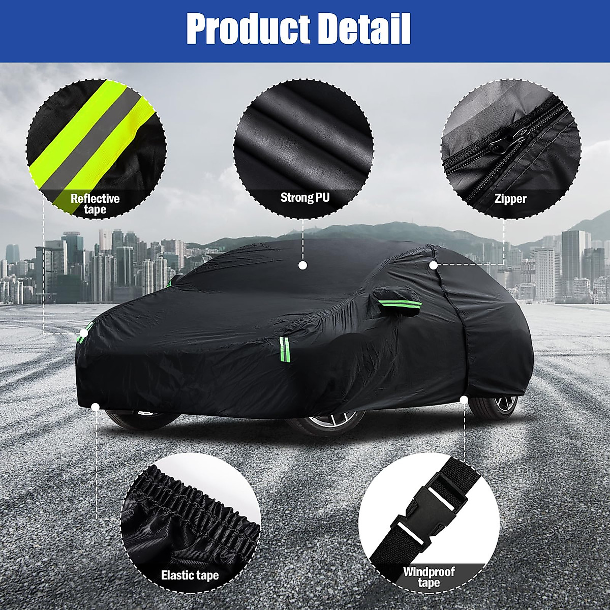 Waterproof Car Cover with Door Zipper for Toyota Corolla 2000-2023 and Honda Civic 1991-2023, All Weather Outdoor Full Exterior Covers for Rain, Sun, Wind Protection, Universal Fit Sedan 178-185 inch