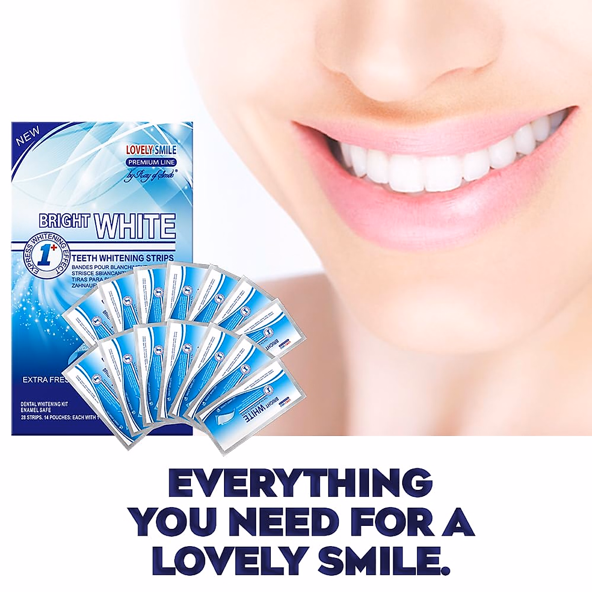 Lovely Smile Premium Line Teeth Whitening Strips - Enamel Safe - White Teeth in 1 Hour - No Slip and No Sensitivity - Dental Whitener Kit by Ray of Smile (28 Strips/Mint)