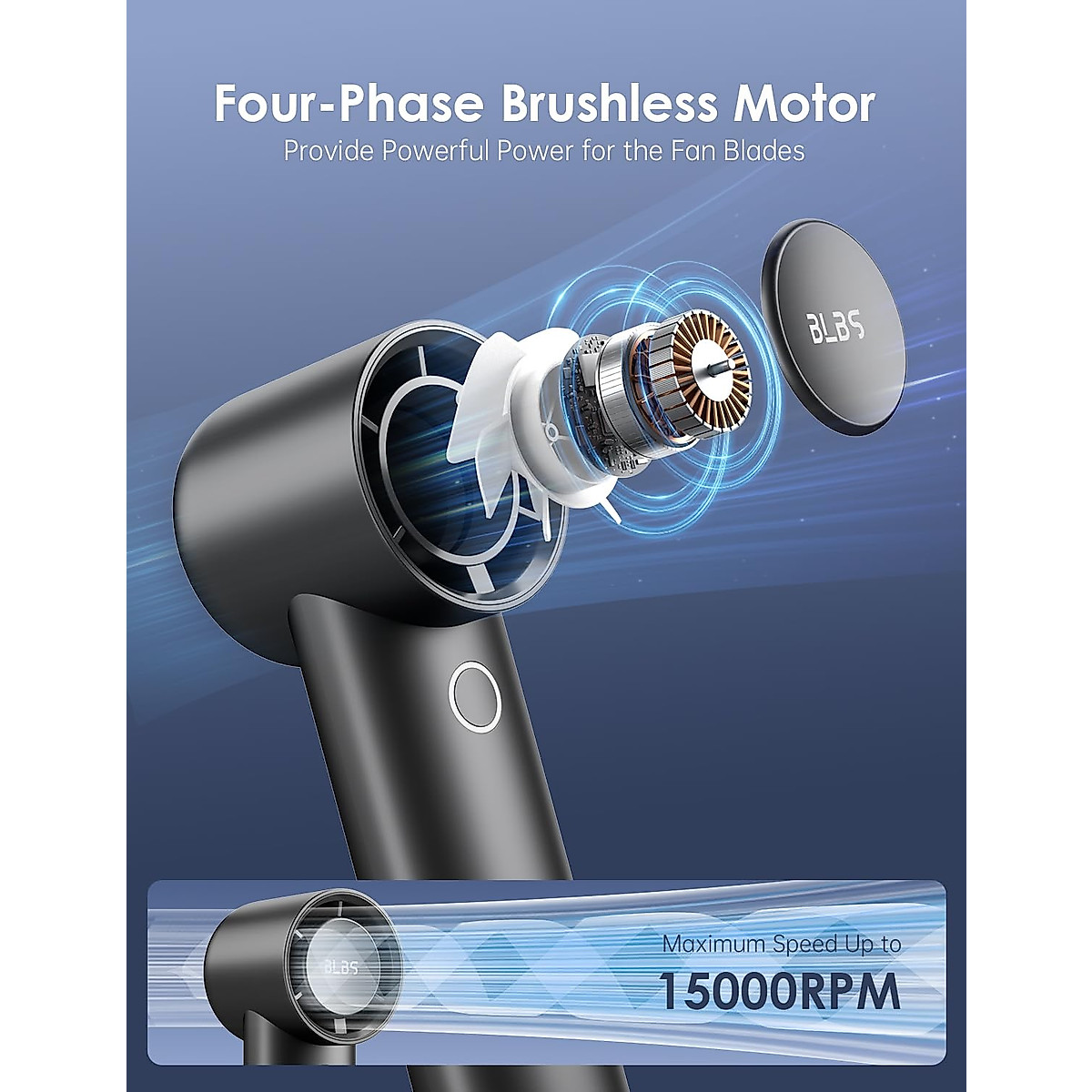 BLBS Handheld Fan, 6000mAh 11Hrs Personal Fan, Small Mini Fan, 4 Speeds Hand Fan, High Speed Cooling Fan, Portable Pocket Fan, USB Rechargeable Turbo Fan for Travel/Outdoor/Home/Office, Black