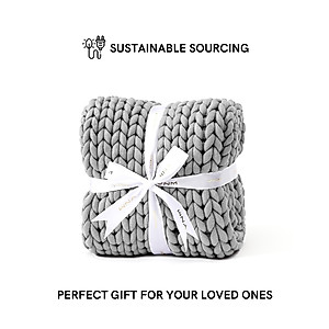 YnM Chunky Throw Blanket, Medium-Weight, Hand Knitted, Skin Friendly, Ventilated and Breathable, Machine Washable, Home Décor Piece for Couch, Sofa and Bed (Lunar Grey, 40x50 Inch)