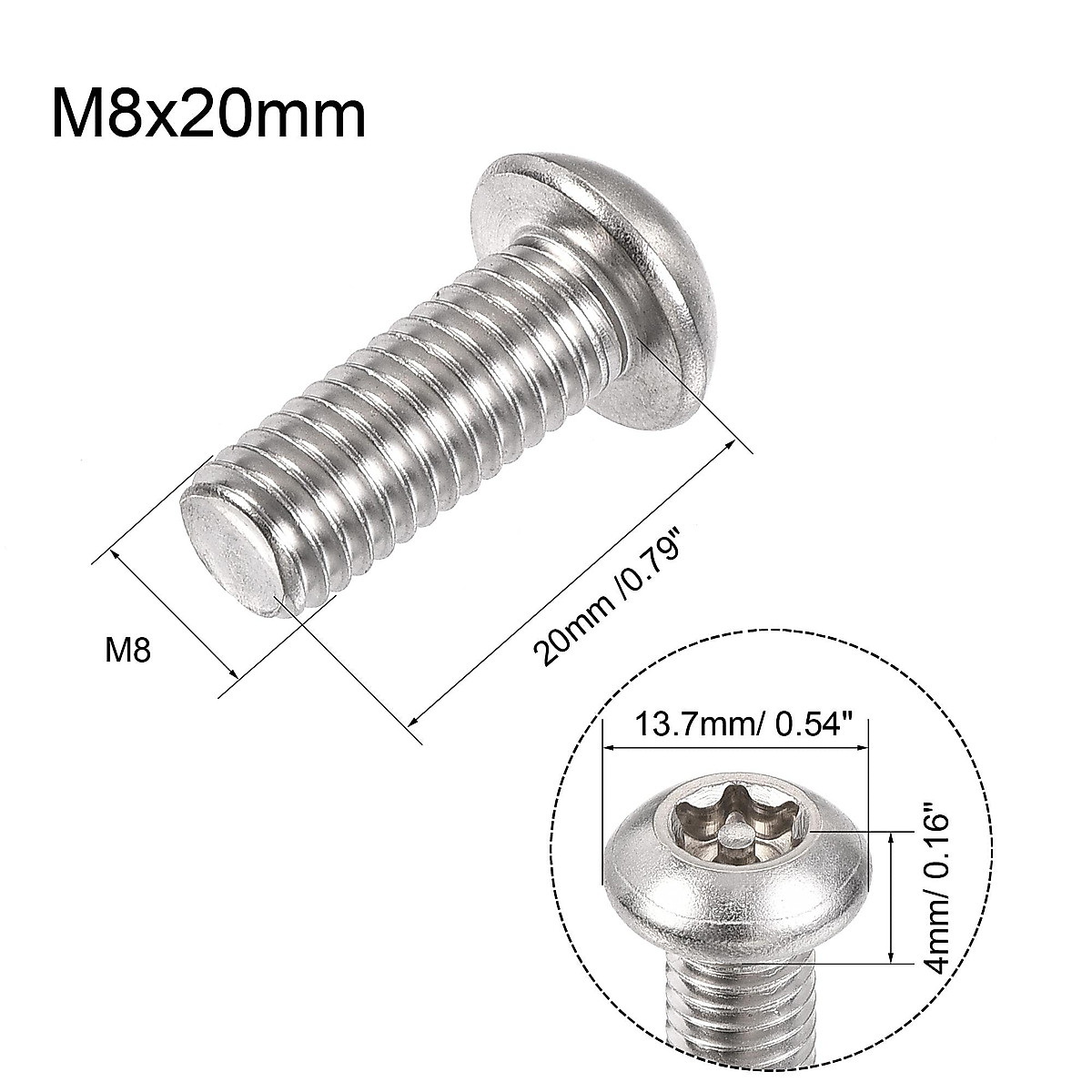 uxcell M8x20mm Torx Security Machine Screw, 10pcs Pan Head Screws Inside Column, 304 Stainless Steel Fasteners Bolts
