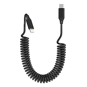 Bawanfa Coiled USB-C to Lightning Cable - MFi Certified Retractable USB C iPhone Cord - Short Charging Cable for Car Compatible with iPhone 13 12 11 Pro Max XR XS X (CarPlay Compatible)