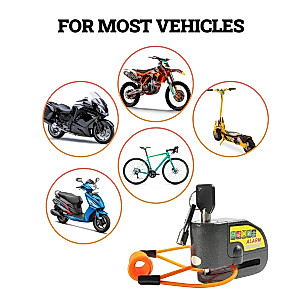 Zlirfy Motorcycle Alarm Disc Brake Lock,Waterproof Motorcycle Security Alarm Padlock,110db Alarm Sound Anti-Theft Security Wheel Disc Lock with Reminder Cable Keys and Carry Pouch