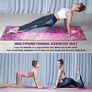 GOOGIC Suede Rubber Yoga Mat, Non-Slip Yoga Mat 4.5mm Thick Lightweight Printed Travel Mat with Strap Exercise Mats for Home Workout- Ideal for Yoga, Pilates, Fitness(Galaxy Pink)