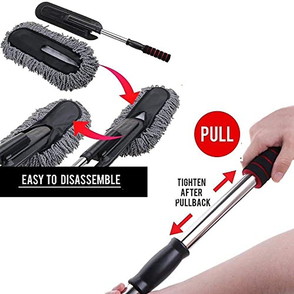 Microfiber Car Duster Exterior Interior Cleaner Cleaning Detailing Kit Size 15.7 Inch with Long Retractable Handle to Trap Dust and Pollen for Washing Car Bike RV Boats or Home Use, Grey