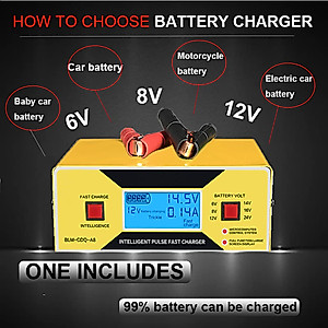 Car Battery Charger Automatic, 6/8/12/14/16/24V Adjustable Voltage Battery Charger 0-10A, Battery Maintainer, Smart Trickle Charger for Golf Cart, Car,Automotive,Motorcycle,Lawn Mower,Marine,Boat,ATV