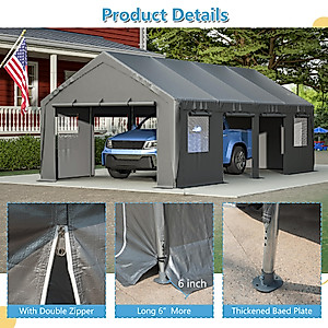 Jaxilyn Carport 13x25ft Portable Garage Car Canopy Heavy Duty Car Port with Mesh Windows and Removable Sidewalls UV Resistant Waterproof All-Season Tarp for SUV,Boat,Car, Truck Gray