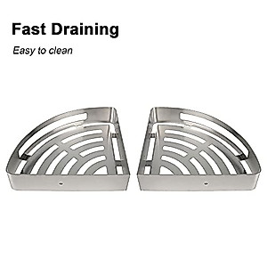 NearMoon Bathroom Corner Shelf Shower Caddy 2 Pack, No Drill, 304 Stainless Steel, with Two Hooks (Brushed Nickel)