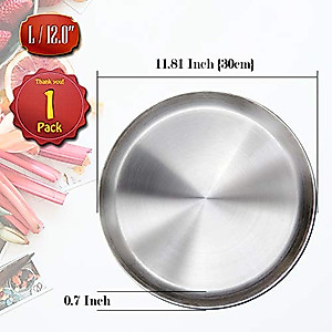 IMMOKAZ Matte Polished 12.0 inch 304 Stainless Steel Round Plates Dish, for Dinner Plate, Camping Outdoor Plate, Baby safe, Toddler, Kids, BPA Free (1-Pack) (L (12.0"))