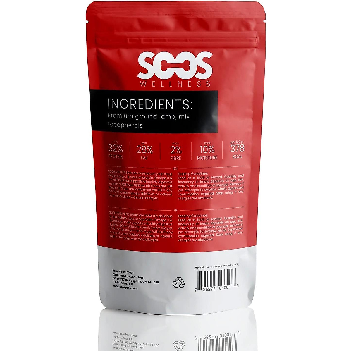 SOOS Lamb Dog Treats Training Dog Treats Dog Chews Cat Treats All Natural Dogs and Cats Wellness Treat for Pets - 1x Pack 113gr / 4oz