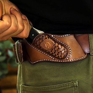 Tourbon Leather Pocket Knife Sheath for Left-Handed Draw Out Folding Knives Holder Carrier EDC Tools Holster for Belt