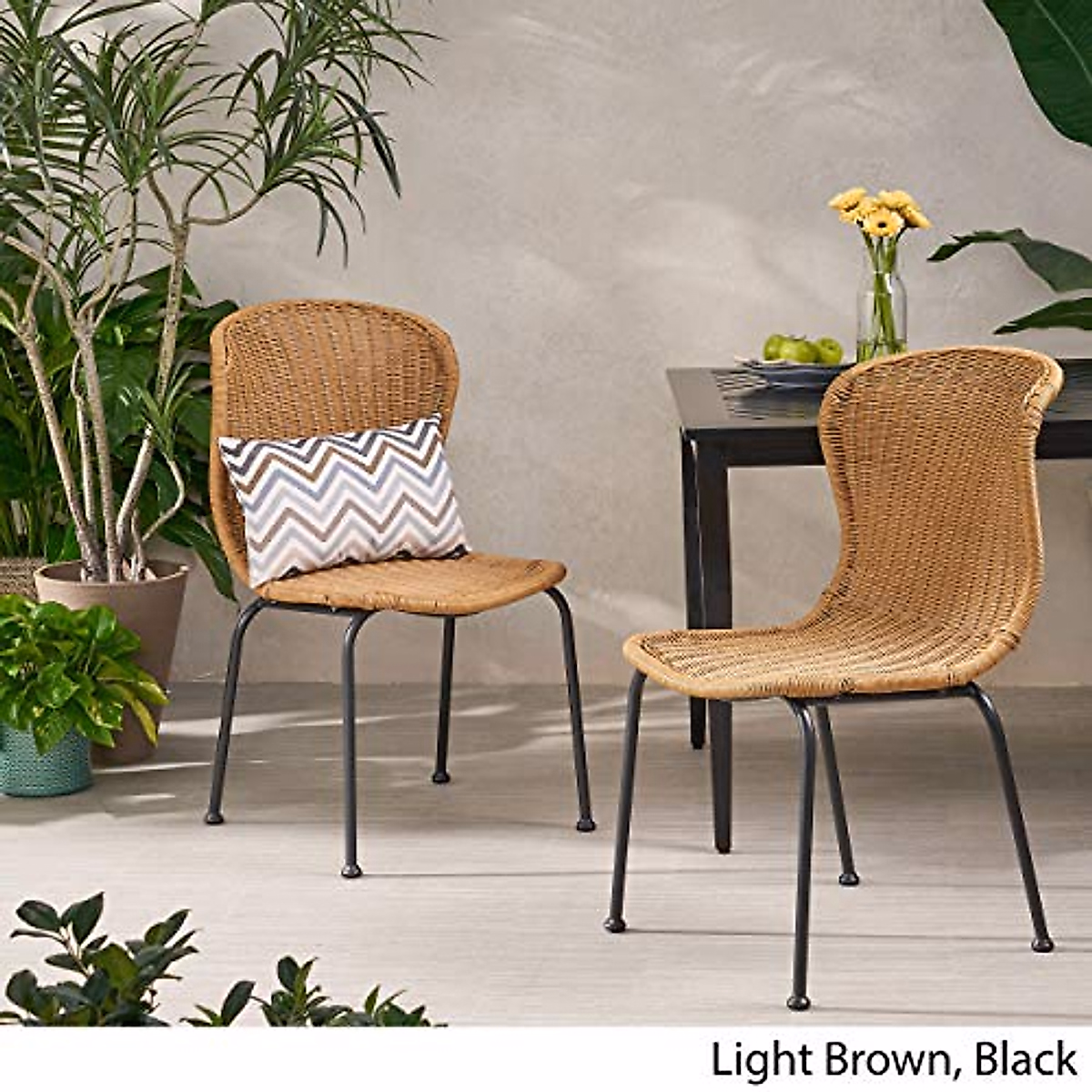 Christopher Knight Home Dinah Outdoor Wicker Dining Chair (Set of 2), Light Brown, Black