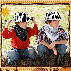 Haysandy 24 Pcs Cow Print Cowgirl Hats Cowboy Hats Bulk with Bandana Felt Cow Party Hats for Women Men Western Costume Party (Black)