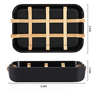 Fufengz Bamboo Wooden Soap Dishes for Bathroom Bar Soap Holder Shower Soap Holder Sink Deck Bathtub Shower Tray (Two Pieces Black)