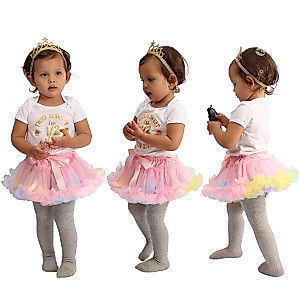 HOSUKKO Princess Half Birthday Outfit Baby Girl, Premium 1/2 Birthday Outfit Girl, Infant Cake Smash Outfits for 6 Months Girls (Short Sleeve, 5PCS)
