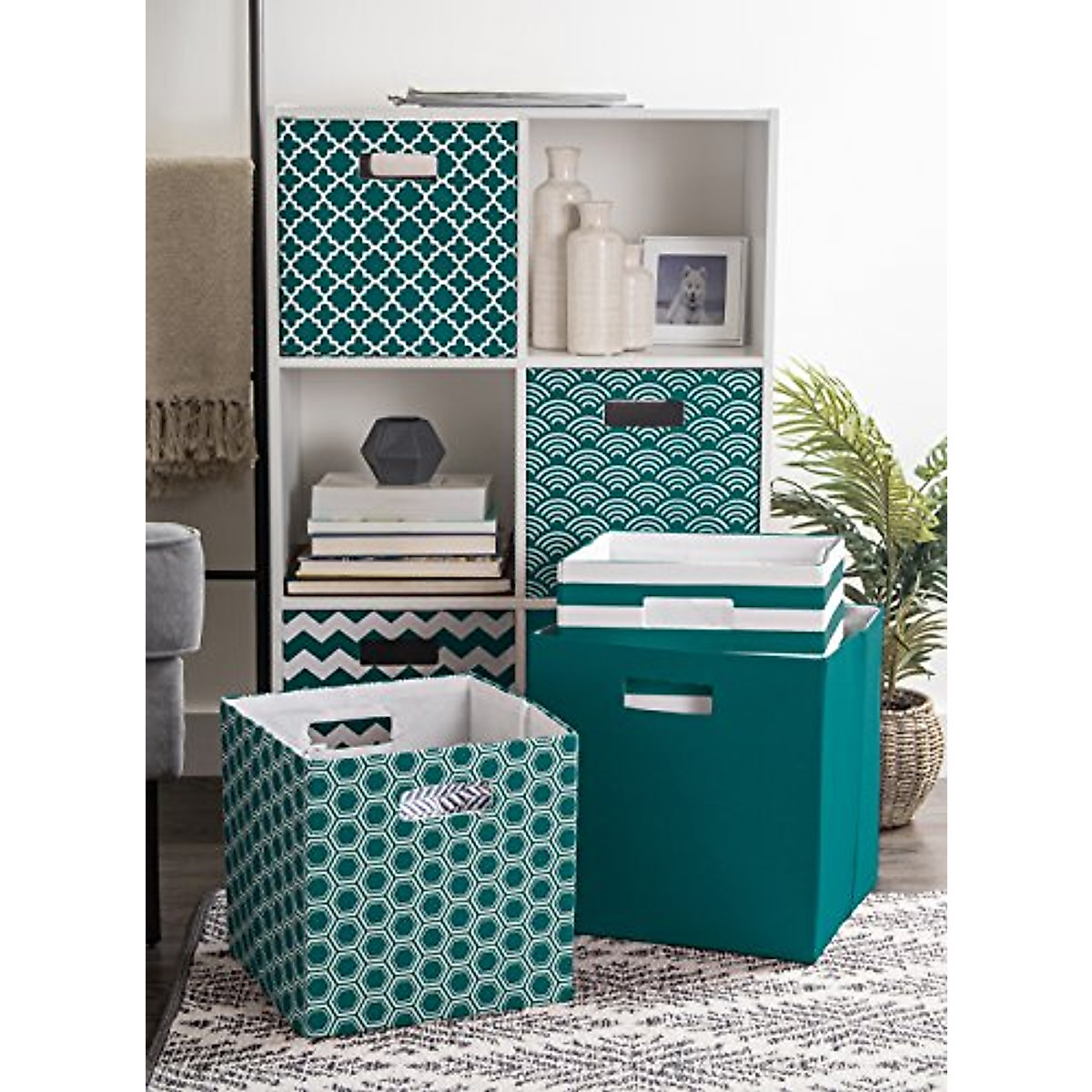 DII Collapsible Polyester Storage Cube, Honeycomb, Teal, Large