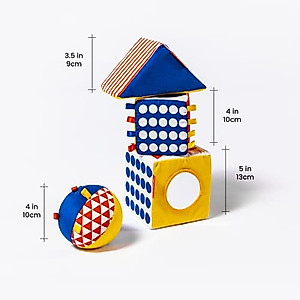 Follies The Baby Bauhaus Set - Award Winning Jumbo Soft Baby Blocks, Rattle Ball, Mirror from 0 to 18 Months - Must Have Montessori Developmental Sensory Toys for Tummy Time and Brain Development