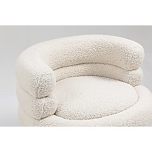 ZOBIDO Modern Accent Lambhair Chairs Comfy Upholstered Vanity Chairs for Bedroom Armchair Dining Chairs with Golden Metal Legs Desk Chair Single Person sofafor Living Room(White)