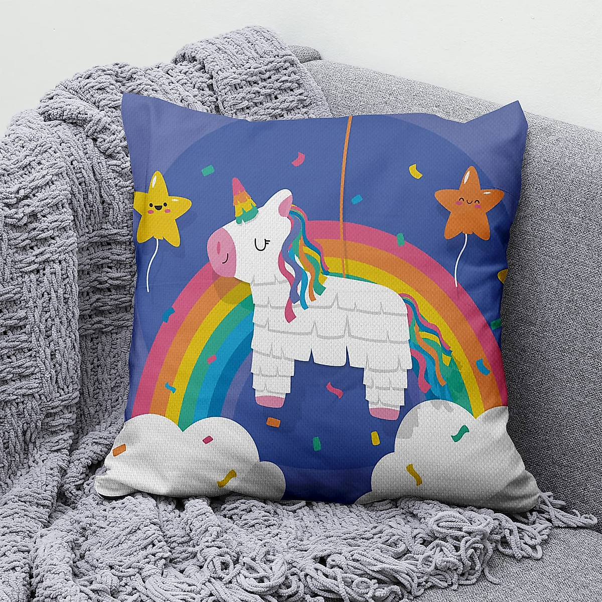 Yeele Rainbow Unicorn Pillow Covers, Set of 4 Cartoon Pink Rainbow Fairy Tale Stars Magic Unicorn Pattern Cushion Case with Invisible Zipper 18x18inch for Kids Boys Girls Room Sofa Decor