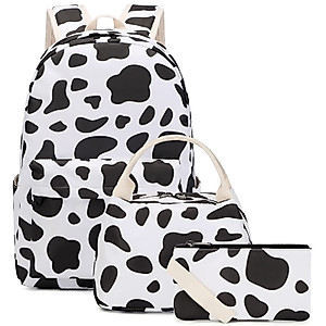 Joyfulife Cow Print Girls Backpack with Lunch Box Kids School Backpack Bookbag Primary Elementary Student Backpack for Girls Set