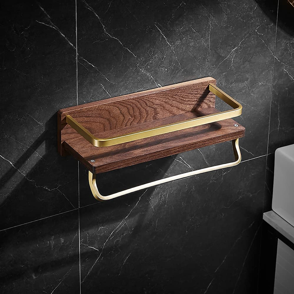 NEWRAIN Shower Rack, Wood Shower Shelves with Towel Holders for Kitchen Toilet Bathroom Shelves Shower Storage Organizer Wall Mounted