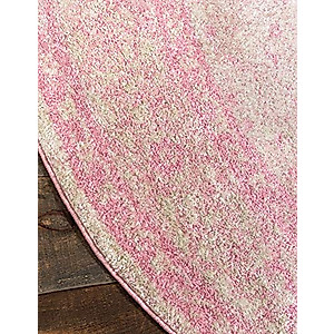 Rugs.com Dover Collection Rug – 3 Ft Round Pink Low-Pile Rug Perfect for Kitchens, Dining Rooms