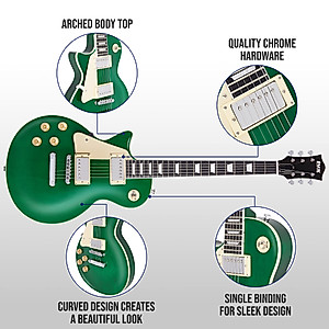 LyxPro 39” Left Hand SB Series Electric Guitar, LP Style for Beginner, Intermediate & Pro Players Solid Body Guitar, Bonus 2-Pack of Picks, Mahogany Wood, Volume/Tone Controls, 3-Way Pickup - Green