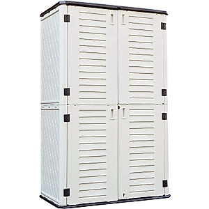 KINYING Outdoor Storage Cabinet Waterproof, Resin Vertical Outdoor Storage Shed for Patio Furniture, Garden Tools, Pool Accessories, Mower Storage (66 Cu.ft, Off White)
