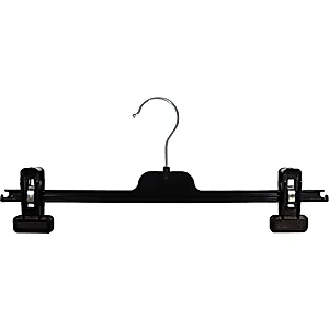 Plastic Bottom Hanger, 100 Pack Matte Black Heavy Duty 14 inch Clip Pants Skirt Hangers