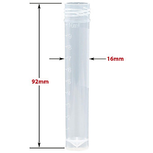 Globe Scientific 6102S Polypropylene Molded Graduations Conical Bottom Self Standing Transport Tubes with Attached White Polyethylene Screw Cap, Sterile, 10ml Capacity, Pack of 500