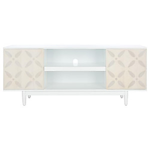 SAFAVIEH Home Collection Faye White Washed 3-Shelf Patterned Entertainment Media Stand up to 60" Flatscreen TV