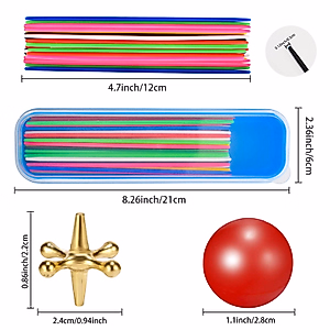ZeeDix 90 Pcs Pick Up Sticks with 3 Sets Retro Metal Jacks Kit- Include 3 Pcs Red Rubber Balls and 30 Pcs Gold and Silver Metal Jacks, Classic Fun Game Gift of Jacks for Kids Adults Family