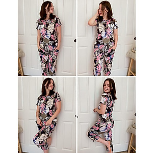 Ekouaer Women's Sleepwear Capri Pajama Sets Short Sleeve Two-Piece Pjs V Neck Tops & Capri Pants with Pockets S-3XL