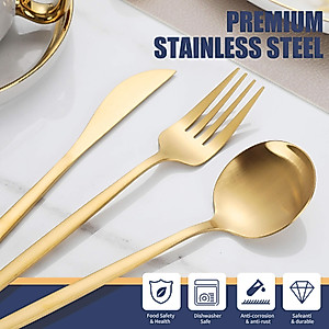 Joincook Matte Gold Silverware Set,30 Piece Stainless Steel Modern Flatware Set,Brushed Cutlery Set Service for 6,Satin Finish Utensils Set,Home Kitchen and Restaurant,Dishwasher Safe