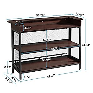 Tribesigns Industrial Home Bar Unit, 3 Tier Liquor Bar Table with Stemware Rack and Wine Storage Display Shelf, Mini Bar Cabinet with Glass Holder Footrest and Mesh Front