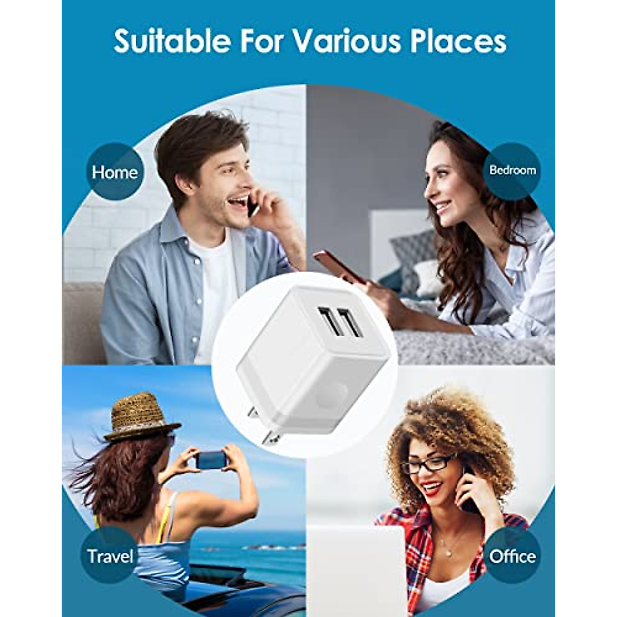 USB Wall Charger, KENHAO 3-Pack 2.1A/5V Dual Port USB Cube Power Adapter Charger Plug Charging Block Box Brick for iPhone 13 12 11 Pro Max XS XR X 8 7 6 Plus SE, iPad, Samsung, LG, Android Phones