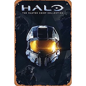 Shvieiart Wall Decor Sign - Halo The Master Chief Collection Game Poster - 8X12 Inch Vintage Look Metal Sign,Bar, Man CAVE Art Decoration