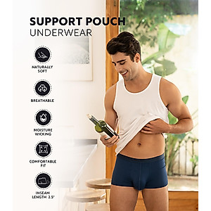 DAVID ARCHY Men's Underwear Micro Modal Dual Pouch Trunks Support Ball Pouch Bulge Enhancing Boxer Briefs for Men 3 or 4 Pack(M,Black/Dark Gray/Navy Blue/Olive Green)